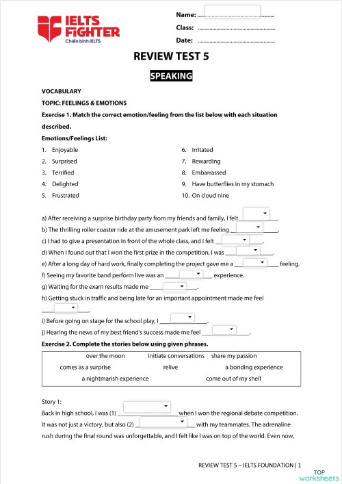 REVIEW TEST 5 - FOUNDATION. Interactive worksheet | TopWorksheets