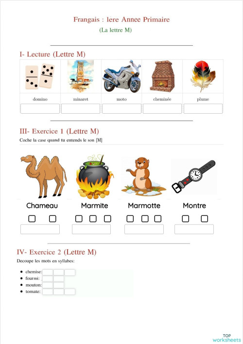 la lettre m. Fiche interactive | TopWorksheets