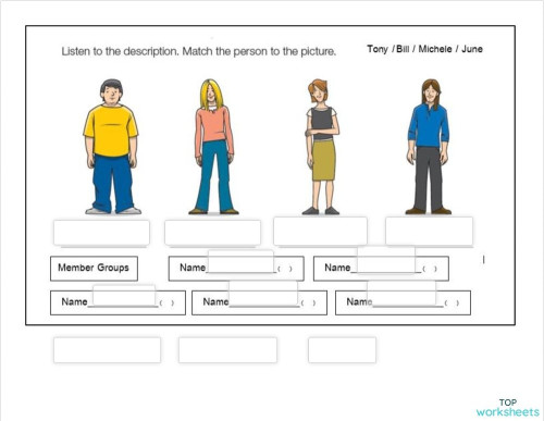 Listen to describing people ใบงานเชิงโต้ตอบ | TopWorksheets