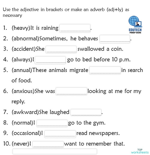 Adverbs worksheet. Interactive worksheet | TopWorksheets