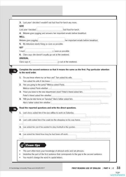 EXTRA PREP FOR READING PART 4 -B2 pg 33, 34, 35. Interactive worksheet ...