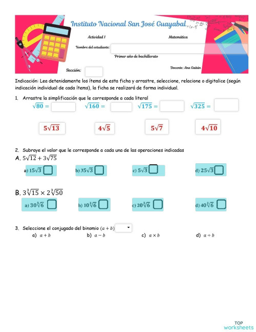 INGUA 1 AÑO. Ficha interactiva | TopWorksheets