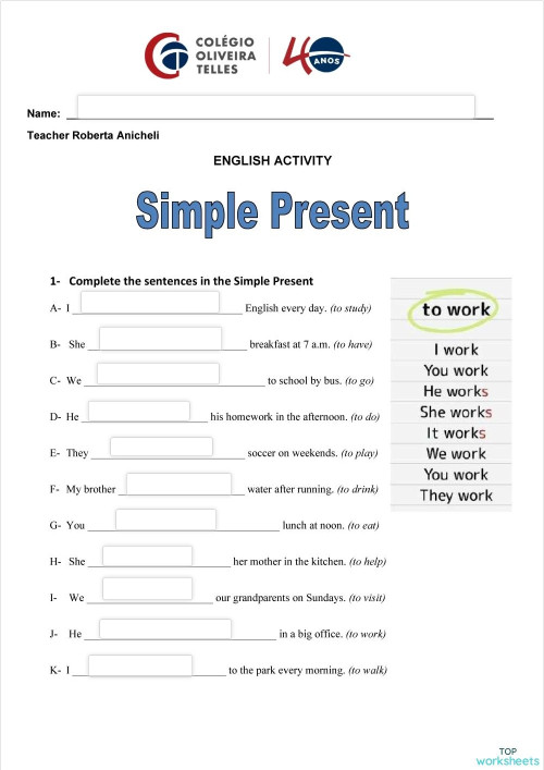 5º ano - simple present. Ficha interativa | TopWorksheets
