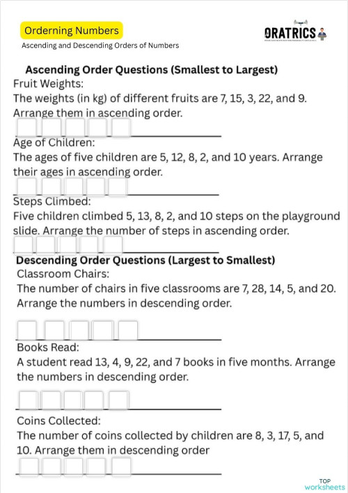 Ascending and Descending Orders of Numbers 3. Interactive worksheet ...