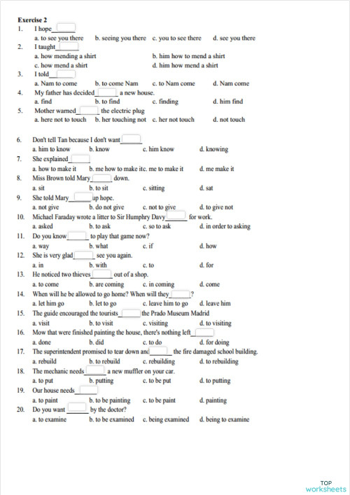 INFINITIVE 02. Interactive worksheet | TopWorksheets