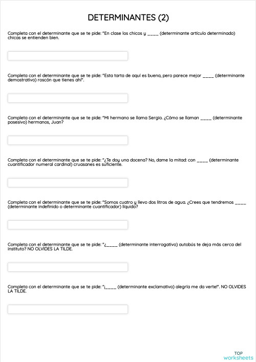 DETERMINANTES (2). Ficha interactiva | TopWorksheets