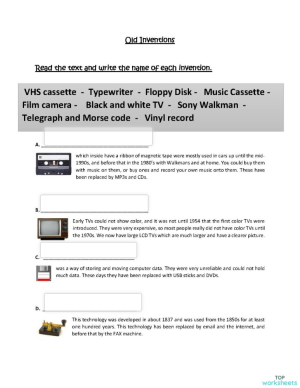 OLD INVENTIONS. Interactive worksheet | TopWorksheets