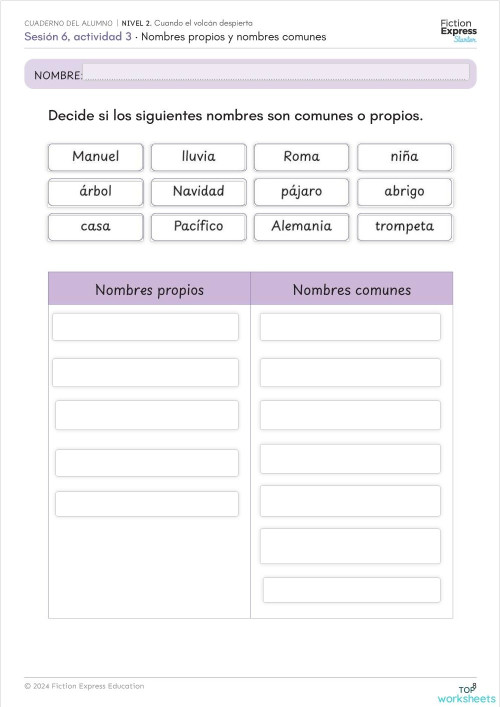 Nivel 2 Volcán - Sustantivos propios y comunes.. Ficha interactiva ...
