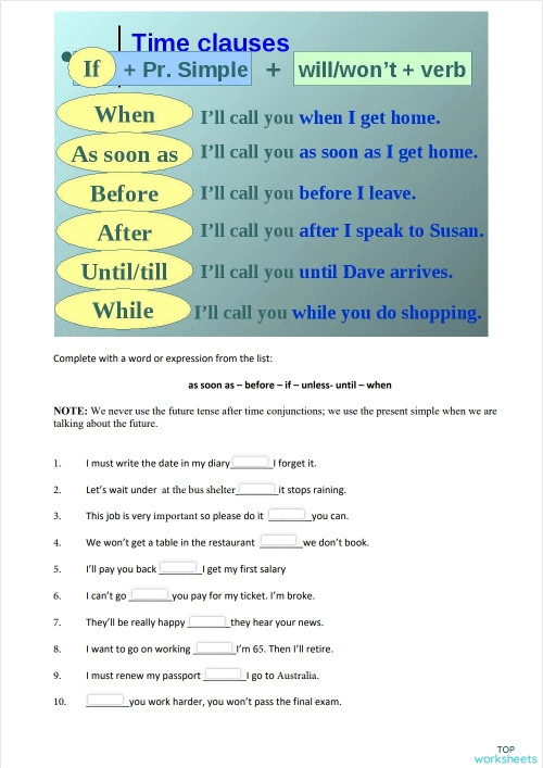 Future time clauses 01. Interactive worksheet | TopWorksheets