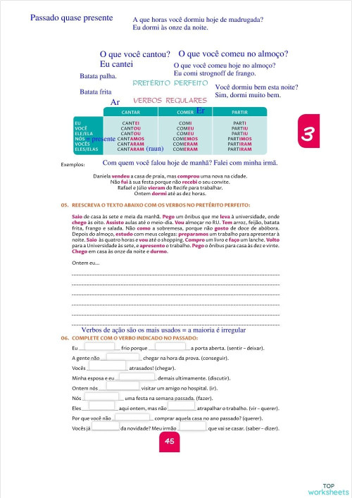 Pretérito_Perfeito. Ficha interativa | TopWorksheets