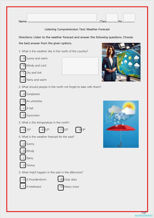 Weatherforecastelisteningtest. Interactive worksheet | TopWorksheets