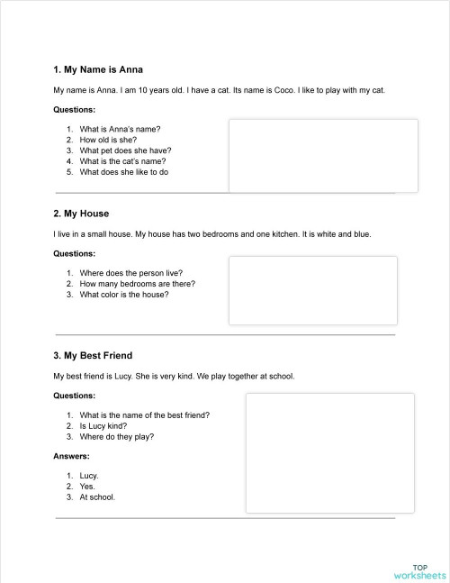 A1 reading comprehension. Interactive worksheet | TopWorksheets