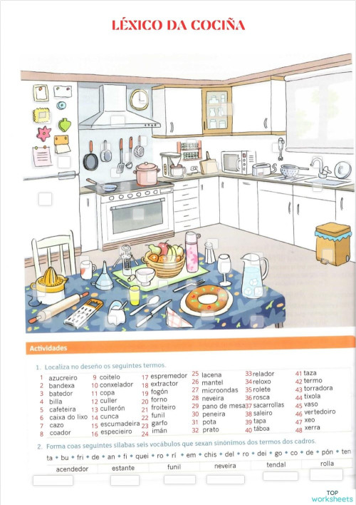 Léxico da cociña. Ficha interactiva | TopWorksheets
