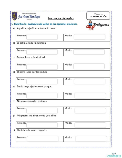 MODOS DEL VERBO 5°. Ficha interactiva | TopWorksheets