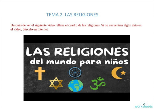 TEMA 2. LAS RELIGIONES. Ficha interactiva | TopWorksheets