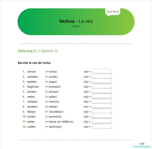 Verbos - La raíz 2. Ficha interactiva | TopWorksheets