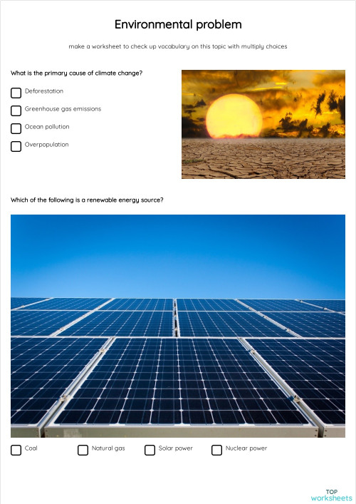 Environmental problem. Interactive worksheet | TopWorksheets