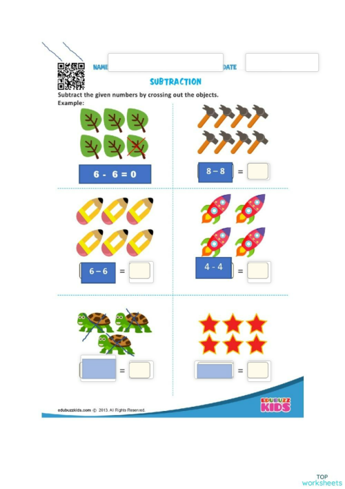 SUBTRACTION WITH SAME NUMBER. Interactive worksheet | TopWorksheets
