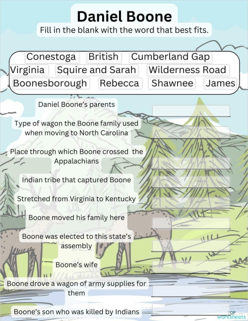 Daniel Boon. Interactive worksheet | TopWorksheets