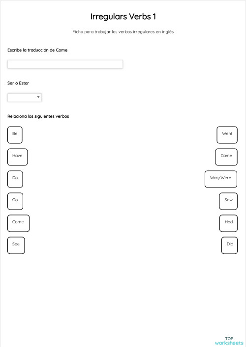 Irregulars Verbs 1. Ficha interactiva | TopWorksheets