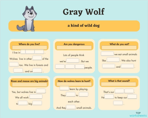 Meet the animals - Gray Wolf. Interactive worksheet | TopWorksheets