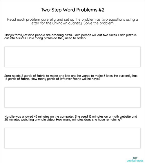 Two-Step Word Problems #2. Interactive worksheet | TopWorksheets