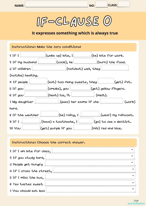 If-clause 0. Interactive worksheet | TopWorksheets
