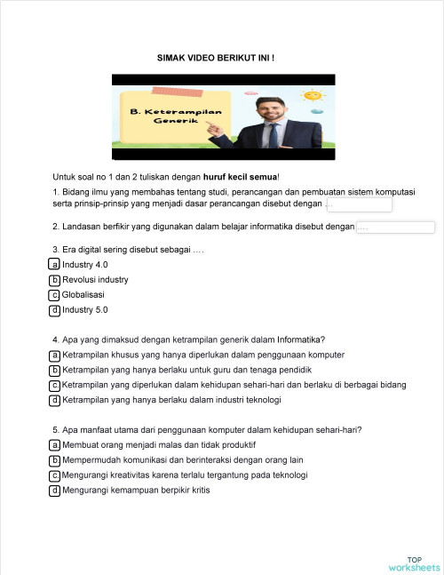 Informatika kelas 10 SMA. Interactive worksheet | TopWorksheets