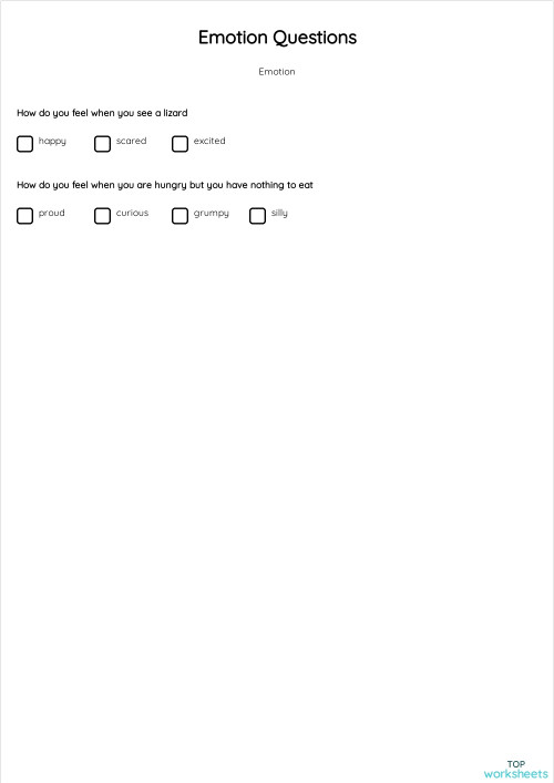 Emotion Questions. Interactive worksheet | TopWorksheets