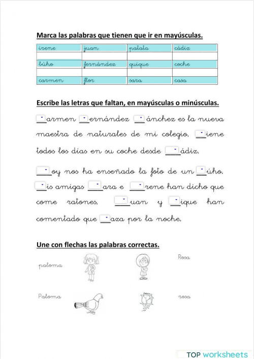 Mayúsculas. Ficha interactiva | TopWorksheets