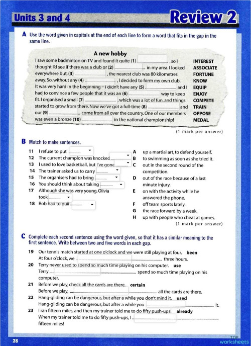 Review 2 Unit 3_4. Interactive worksheet | TopWorksheets