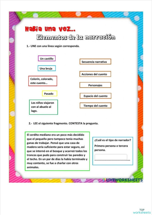 Textos narrativos: fichas interactivas y ejercicios online | TopWorksheets