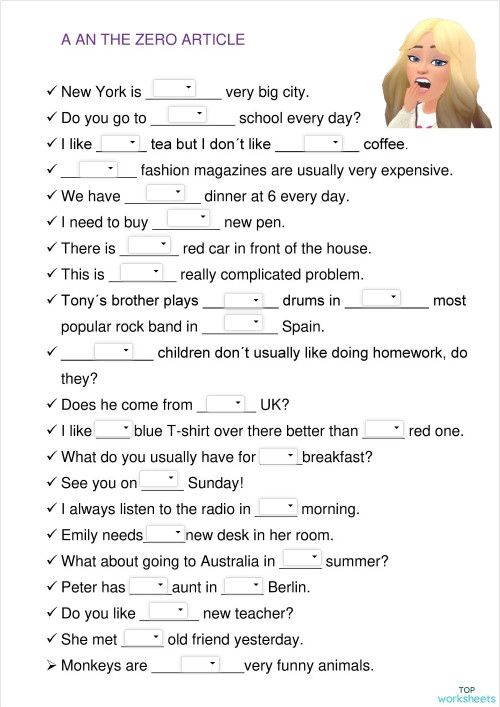 a an the zero article. Interactive worksheet | TopWorksheets