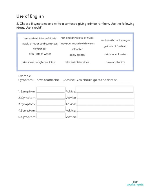 Exam A2.1 Use of English Part 2. Interactive worksheet | TopWorksheets