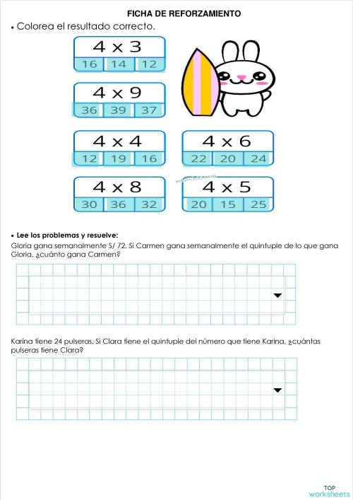 Multiplicando por 4 y por 5. Ficha interactiva | TopWorksheets