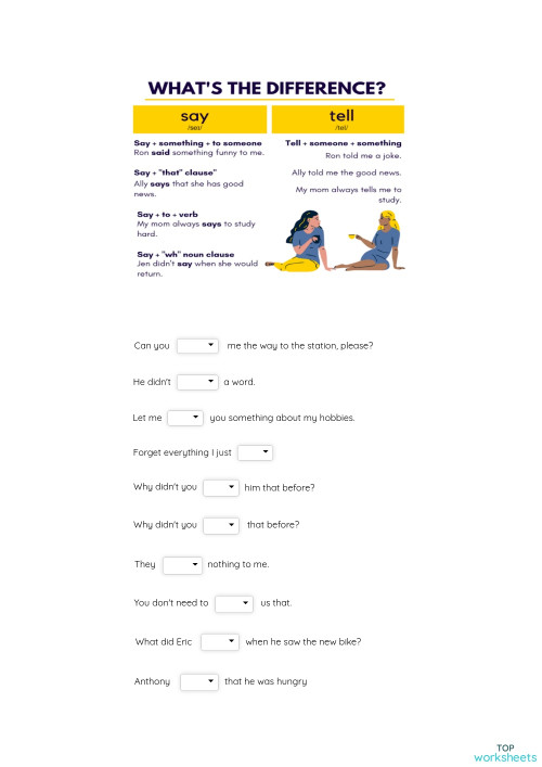 Say or Tell. Interactive worksheet | TopWorksheets