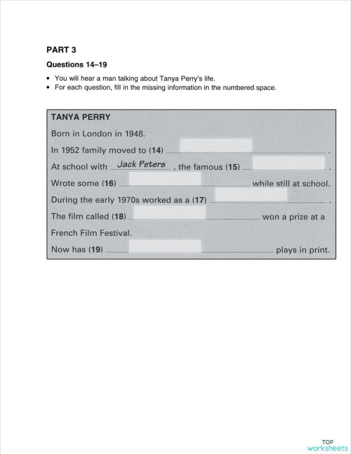 Listening script PET 2 Test 4 Part 3. Interactive worksheet | TopWorksheets