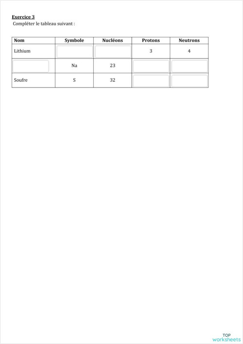 Chapitre 3 Exercice 3. Fiche interactive | TopWorksheets