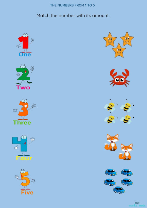The numbers from 1 to 5. Ficha interactiva | TopWorksheets