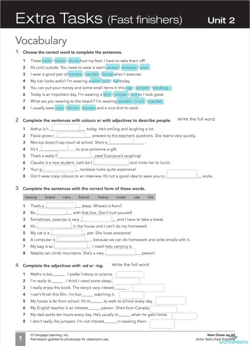 Close-Up A2 Fast Finishers U2. Interactive worksheet | TopWorksheets