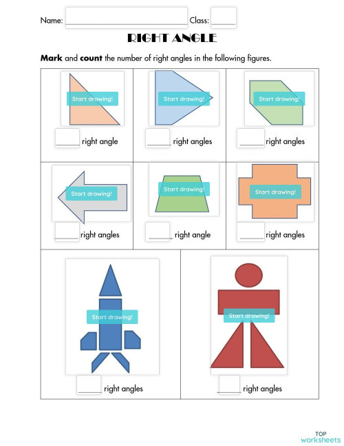 Mark and count right angles. Interactive worksheet | TopWorksheets
