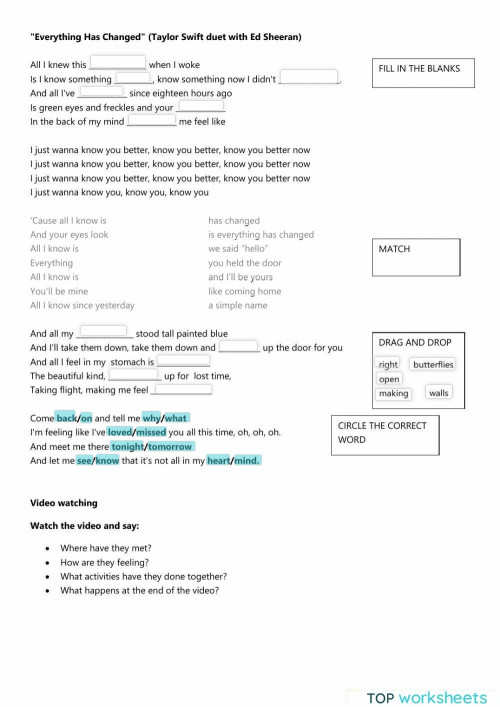Everything has changed. Interactive worksheet | TopWorksheets