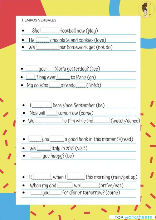 Tiempos Verbales Interactive Worksheet Topworksheets