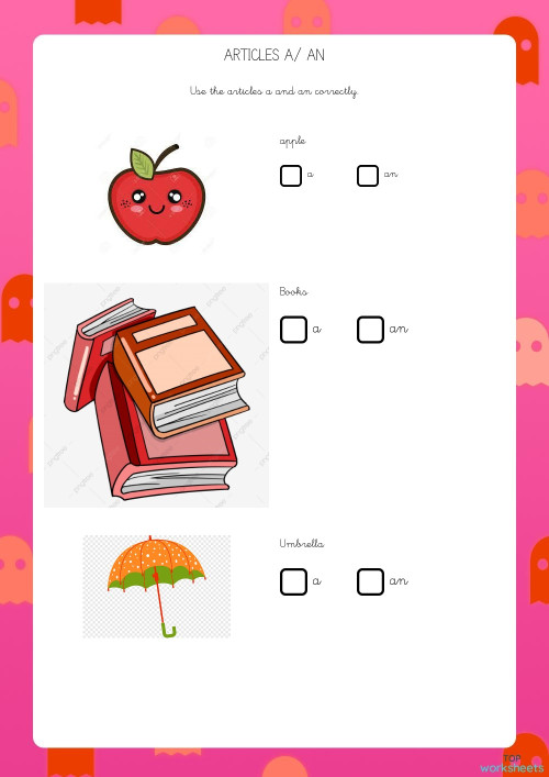 ARTICLES A/ AN. Interactive worksheet | TopWorksheets