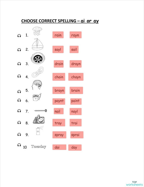 Spelling AI or AY. Interactive worksheet | TopWorksheets