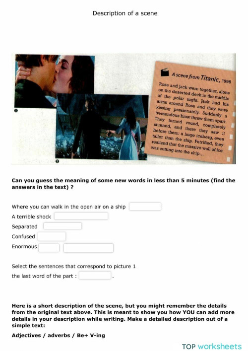 Desription of a scene. Interactive worksheet | TopWorksheets