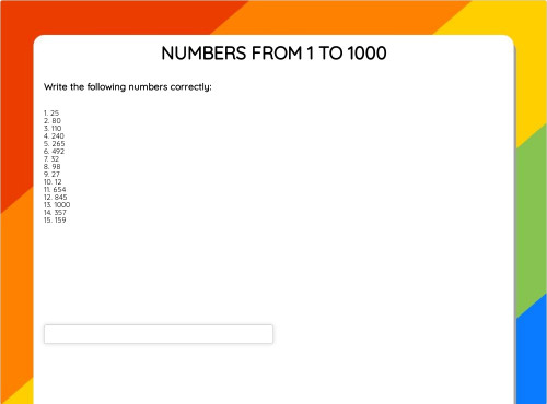 NUMBERS FROM 1 TO 1000. Interactive worksheet | TopWorksheets