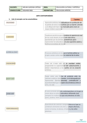 ARTE CONTEMPORANEO. Ficha interactiva | TopWorksheets
