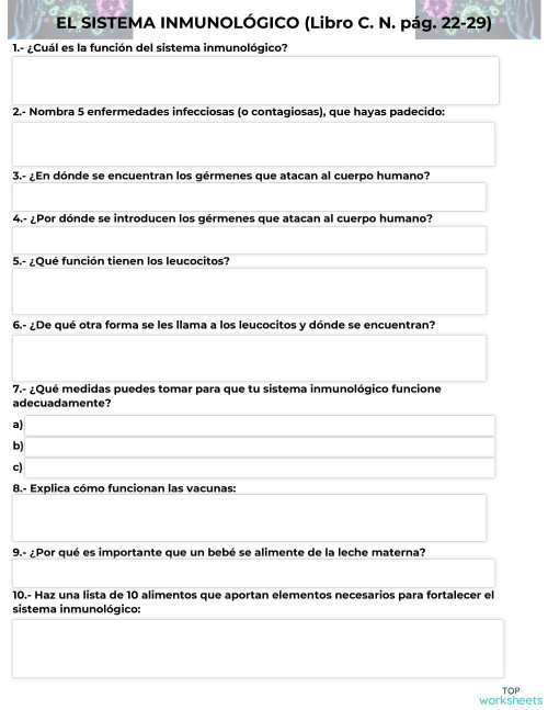 EL SISTEMA INMUNOLOGICO. Ficha interactiva | TopWorksheets