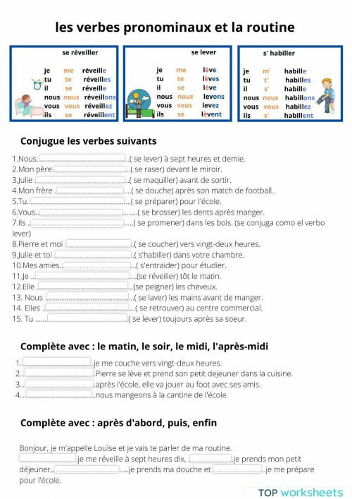 La routine, verbes pronominaux. Fiche interactive | TopWorksheets